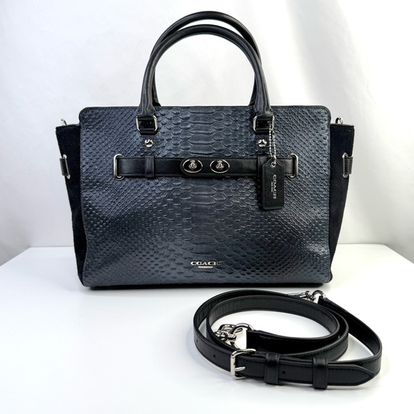 Coach | Bags | Coach Black Silver Metallic Blake Snakeskin Carryall ...